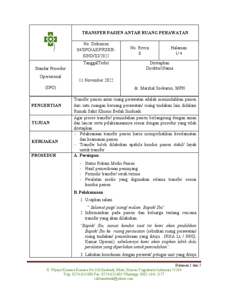 Prosedur Transfer Pasien Rumah Sakit | PDF