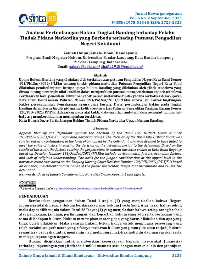 Analisis Pertimbangan Hakim Tingkat Banding Terhadap Pelaku Tindak Pidana Narkotika Yang Berbeda ...
