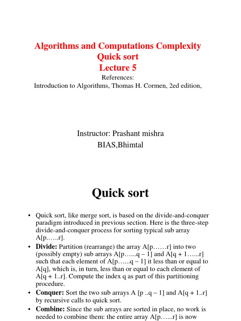 3 Quick Sort | PDF | Algorithms And Data Structures | Computing 3 Quick Sort | PDF | Algorithms And Data Structures | Computing