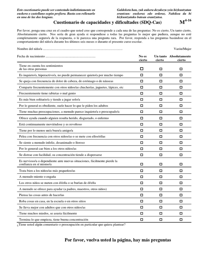 Cuestionario SDQ Profesorado | PDF