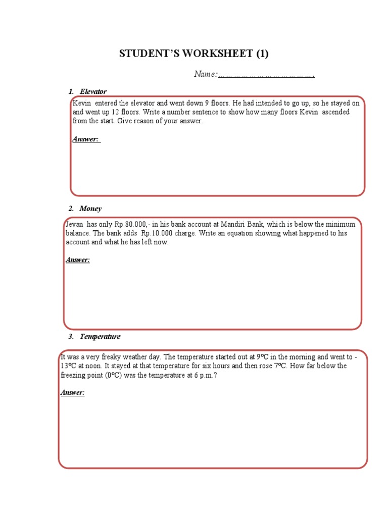 Worksheet and Answer Sheet | PDF