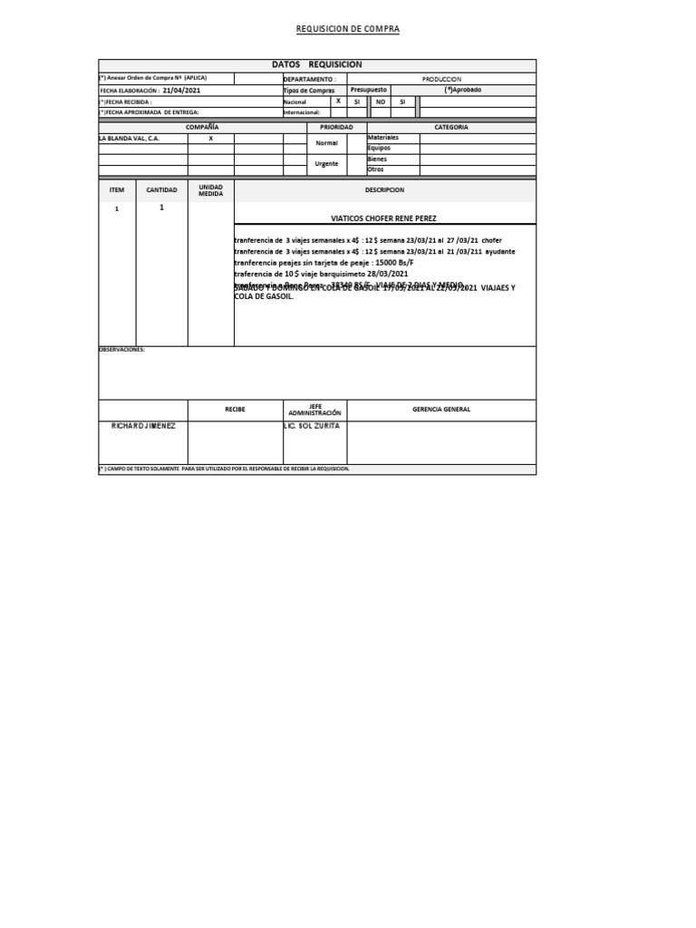 FORMATO REQUISICION | PDF