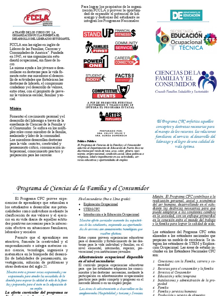 Programa CFC: Ciencias de la Familia y el Consumidor | PDF | Familia ...