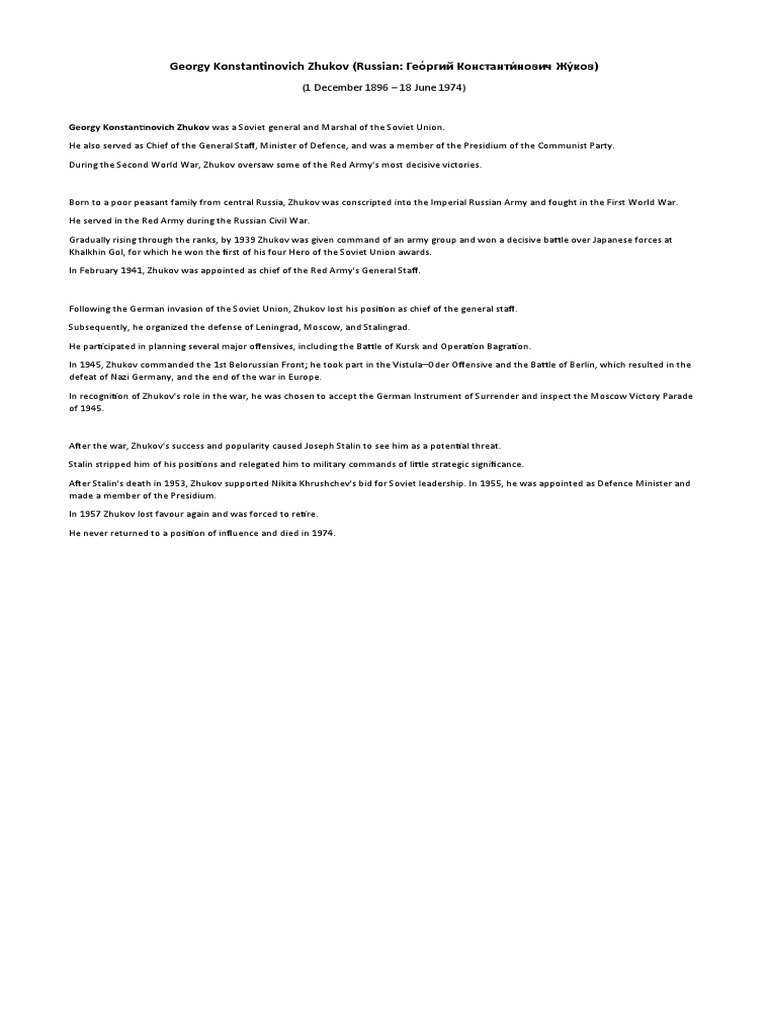 Soviet General Georgy Zhukov Led Key WWII Victories | PDF | Nikita ...