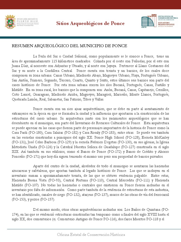 Información Arqueológica Del Municipio de Ponce | PDF