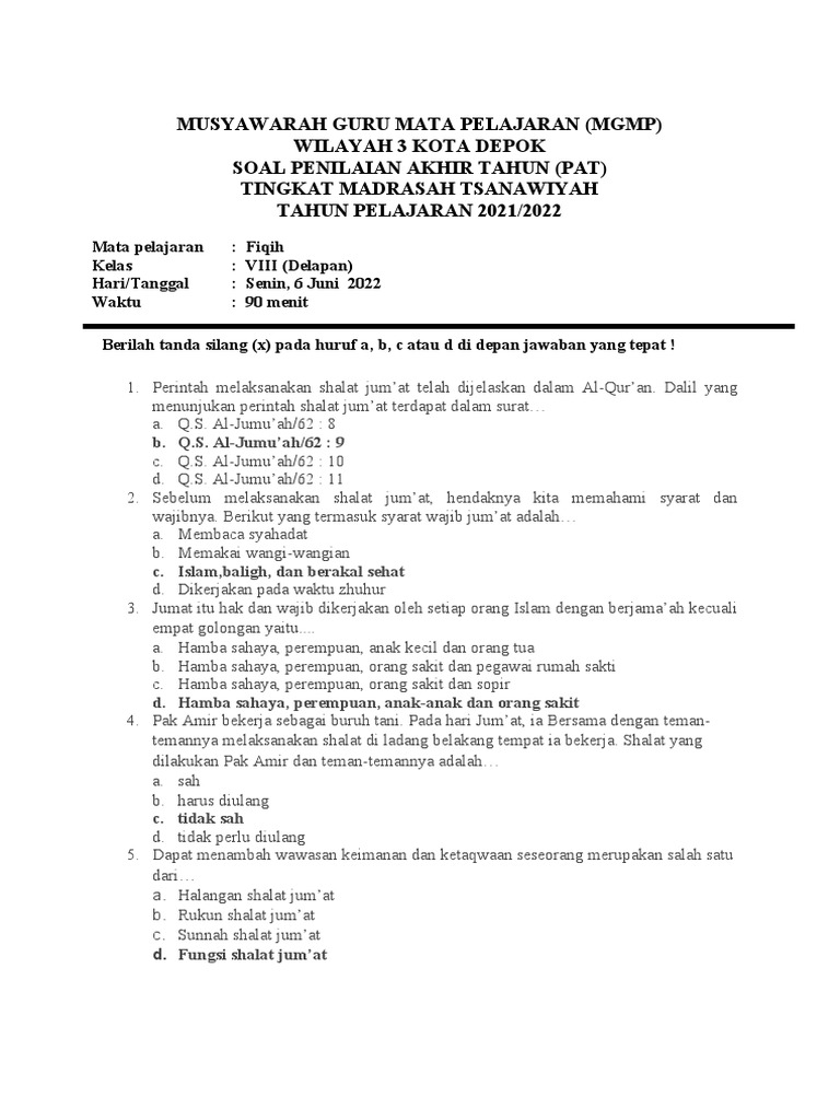 Soal Fiqih 7 Pat 2022 | PDF