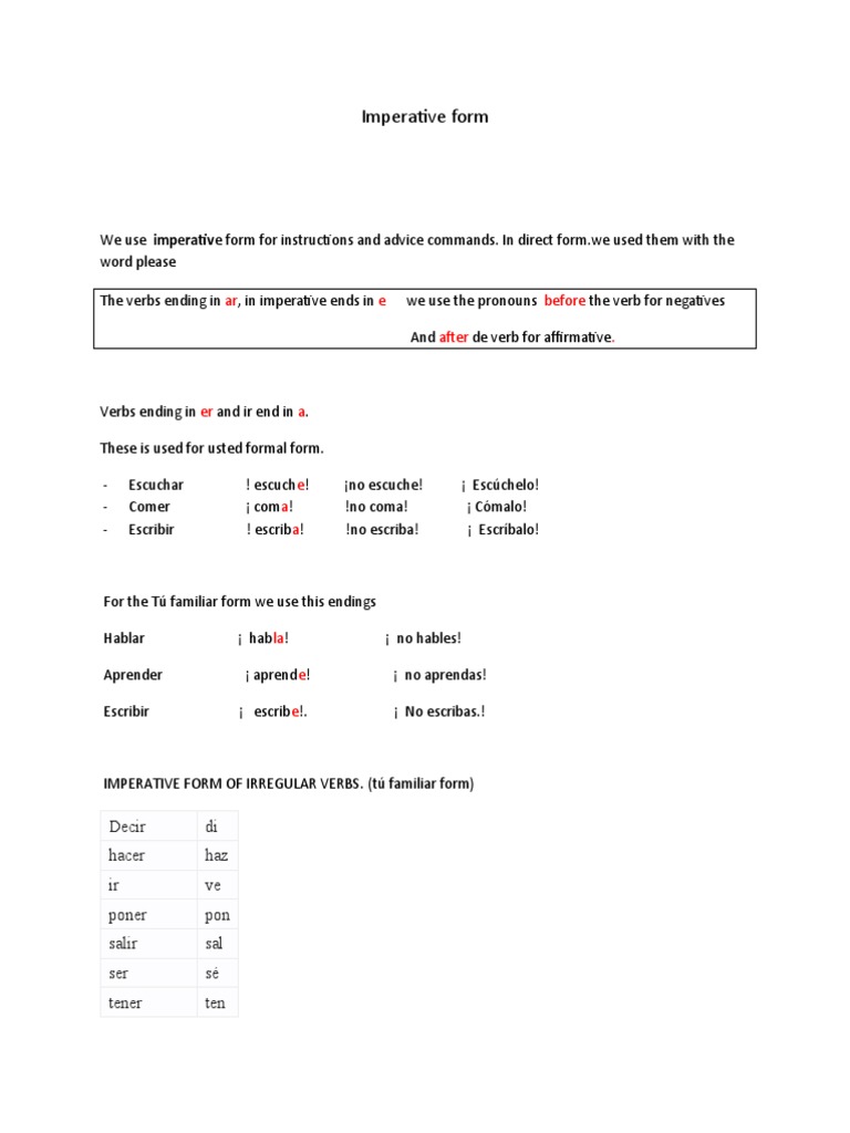 Imperative Form | PDF
