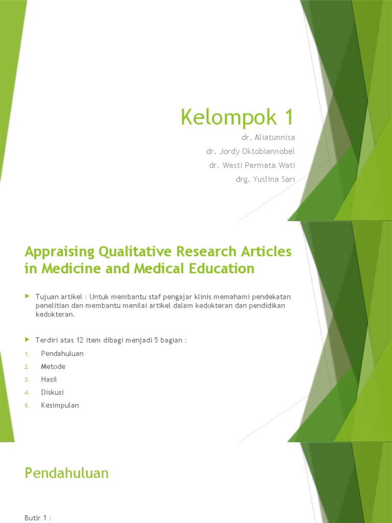 Diskusi Kelompok 1 - TEORI CRITICAL APPRAISAL KUALITATIF | PDF | Karier & Perkembangan | Sains ...