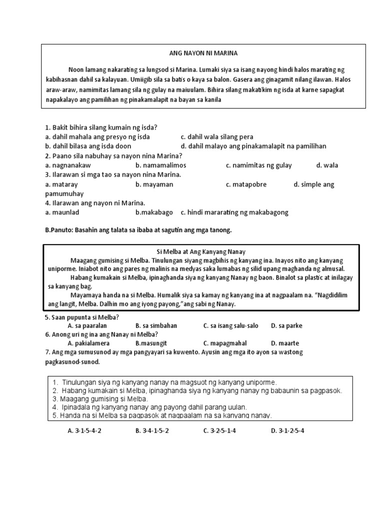 B.Panuto: Basahin Ang Talata Sa Ibaba at Sagutin Ang Mga Tanong | PDF