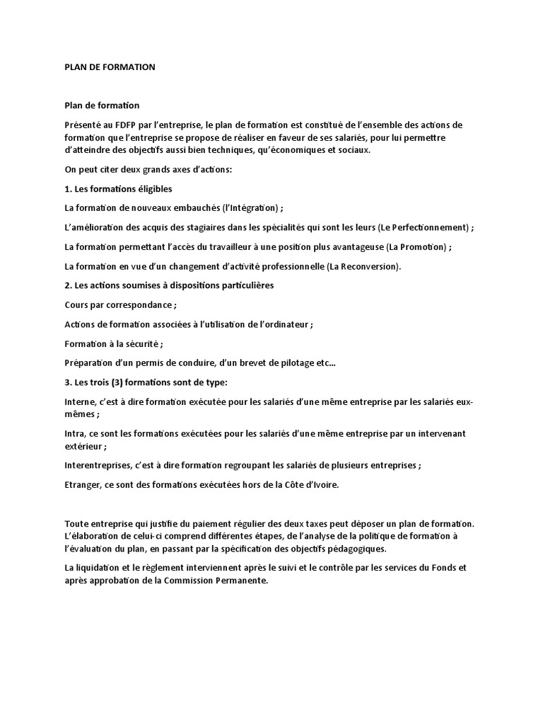 Plan de Formation pour Entreprises | PDF