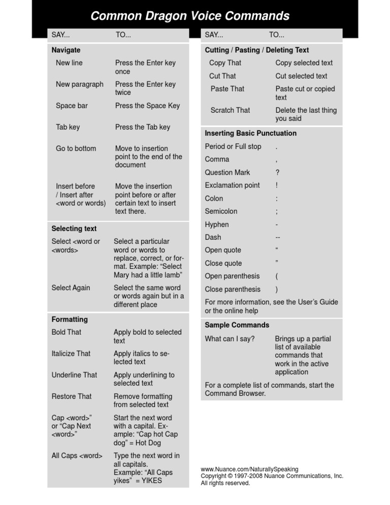 Dragon Command Reference | PDF | Punctuation | English Grammar