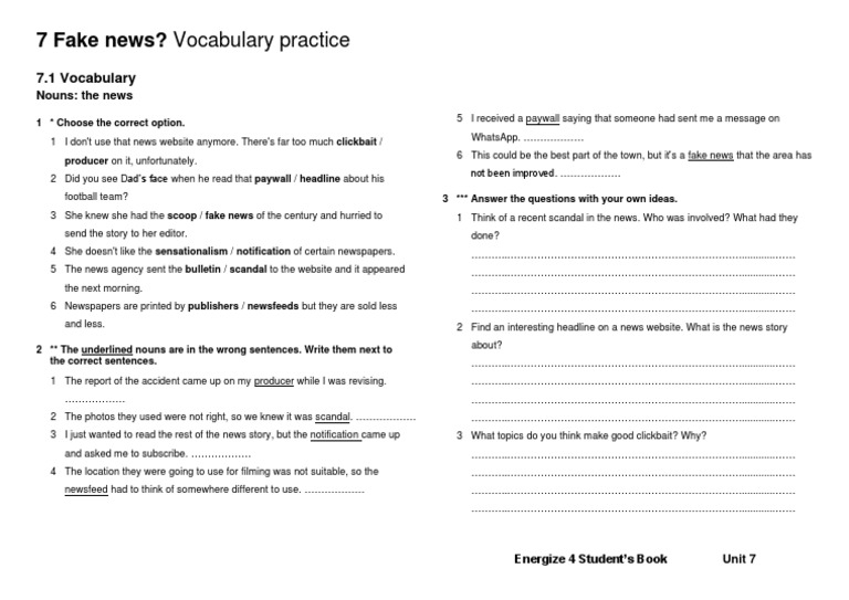 Copia de Vocabulary Practice - Fake News | PDF | News | News Media