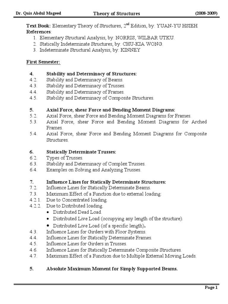 Theory of Structures | PDF | Truss | Stiffness