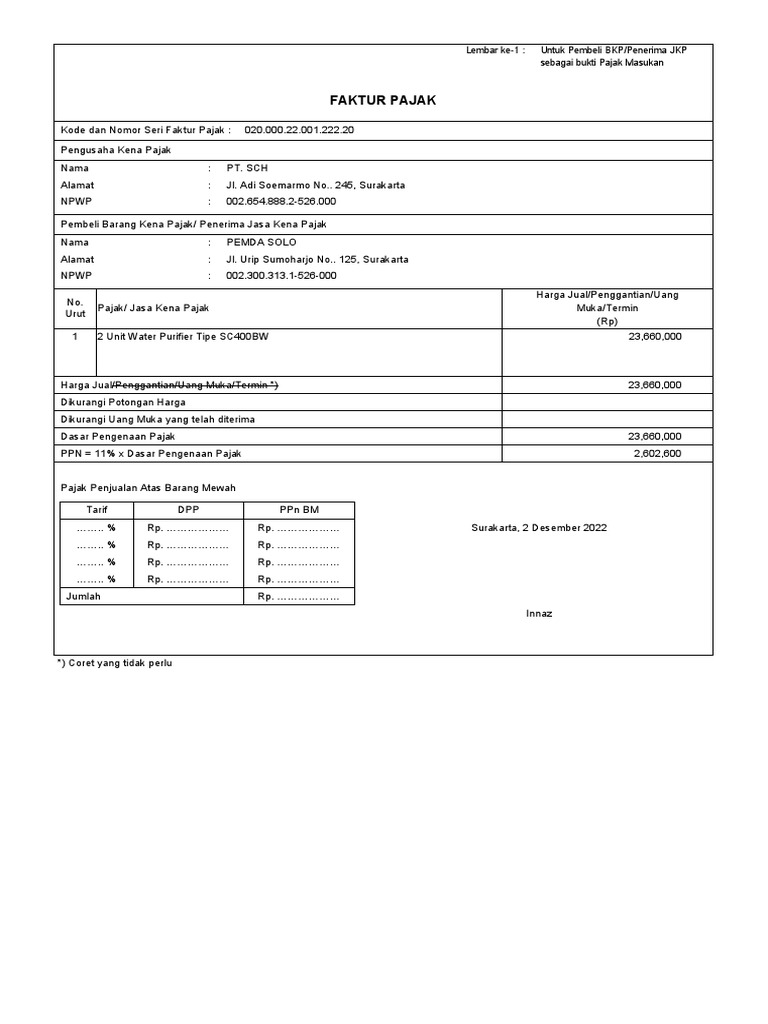 Contoh Faktur Pajak dan PPh 23 | PDF
