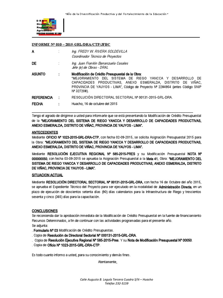 Informe Modificación Presupuestal | PDF