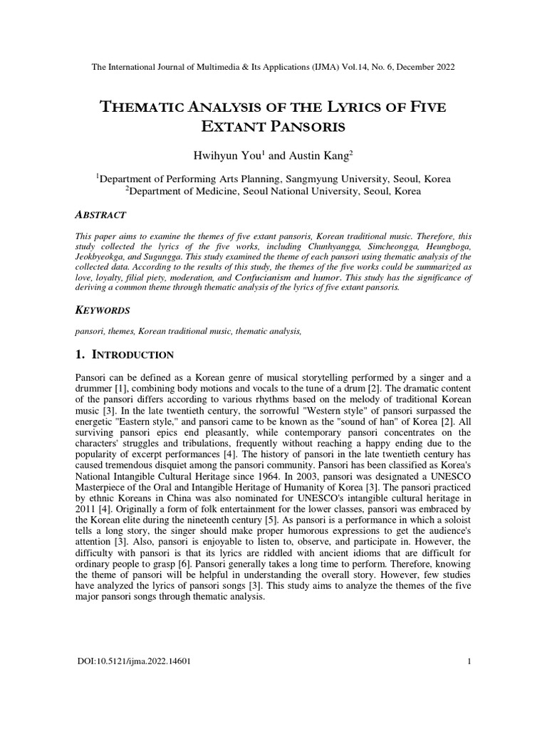 Thematic Analysis of Pansori Lyrics | PDF