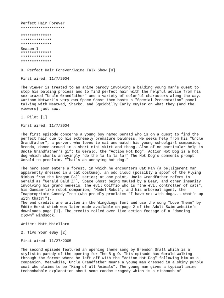 Perfect Hair Forever (Seasons 1-2) - Episode Guide | PDF | Mystery ...