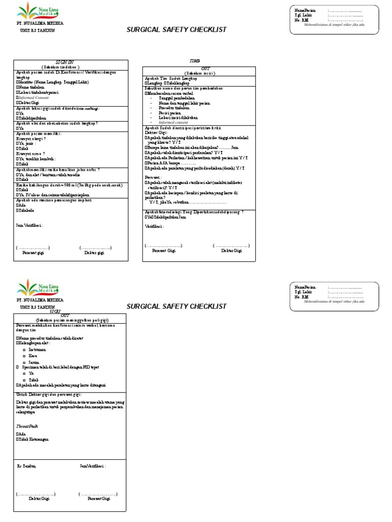Surgical Safety Checklist Gigi | PDF
