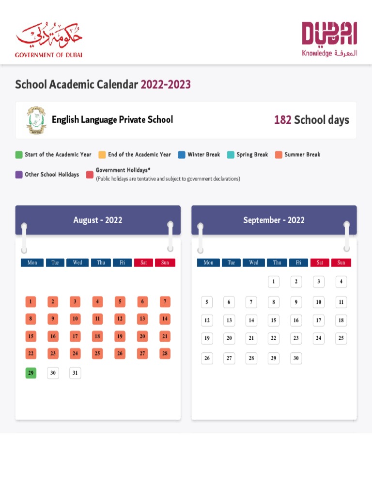 Academic Calendar-English Language Private School | PDF | Academia