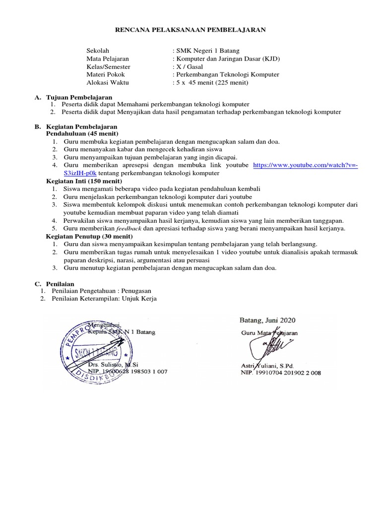 RPP Kelas X Komputer Dan Jaringan Dasar | PDF | Karier & Perkembangan | Seni