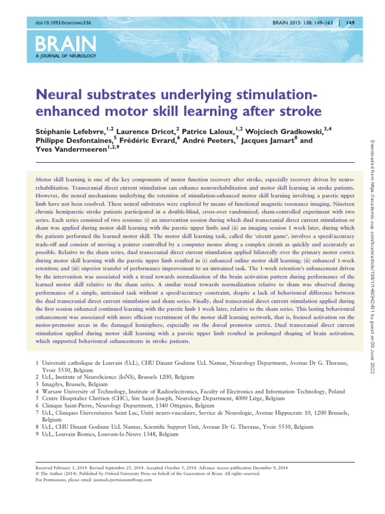 Neural Substrates Underlying Stimulation Enhanced Motor Skill Learning ...