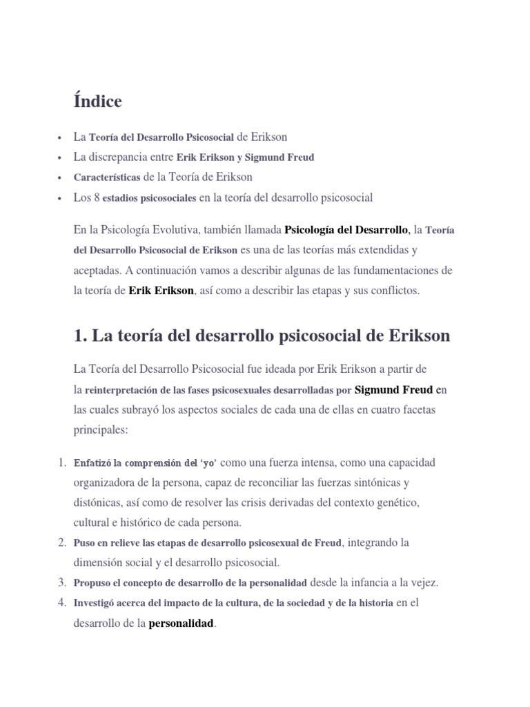 Teoría Psicosocial de Erikson | PDF | Sicología | Psicología del desarrollo