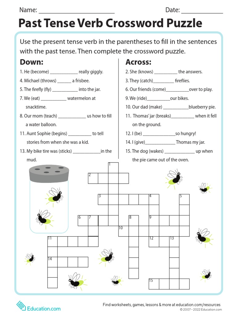 Past Tense Verb Crossword Puzzle | PDF | Syntactic Relationships ...