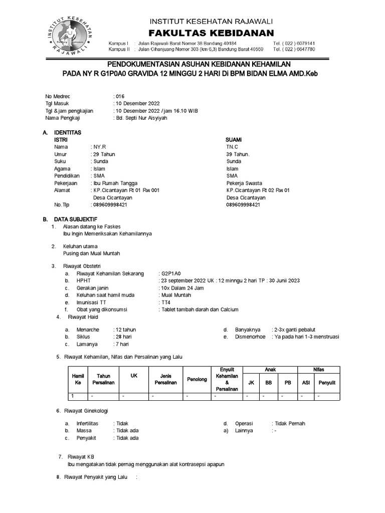 SOAP Kehamilan Trimester 1 Mual Muntah | PDF