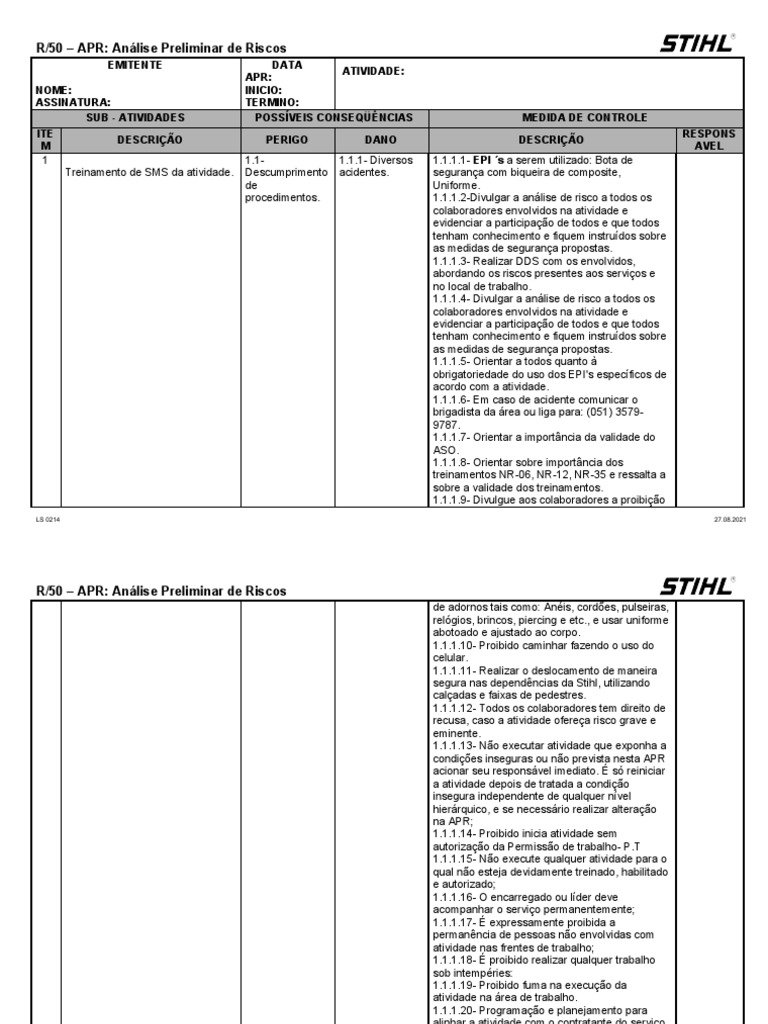 Modelo de Apr | PDF | Eletricista | Desperdício