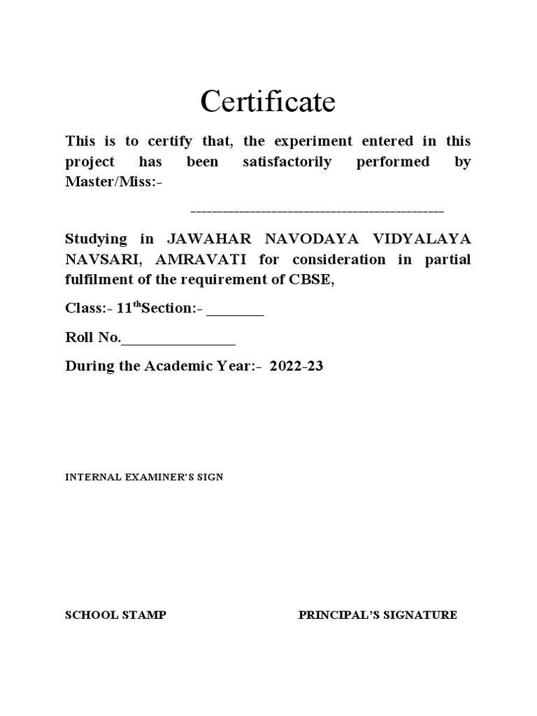 Certificate: School Stamp Principal'S Signature | PDF