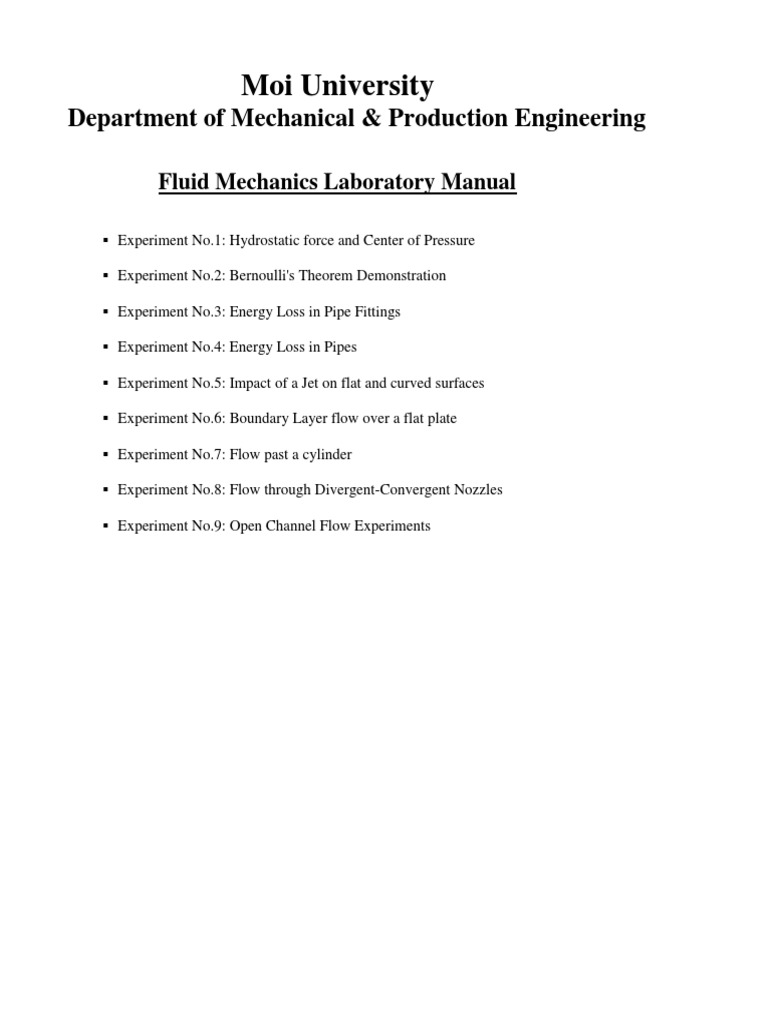 Fluid Mechanics Lab Manual MOI | PDF | Reynolds Number | Fluid Dynamics