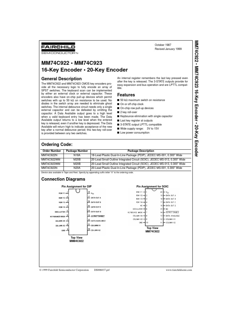 74C922 Datasheet | PDF | Electronic Circuits | Switch