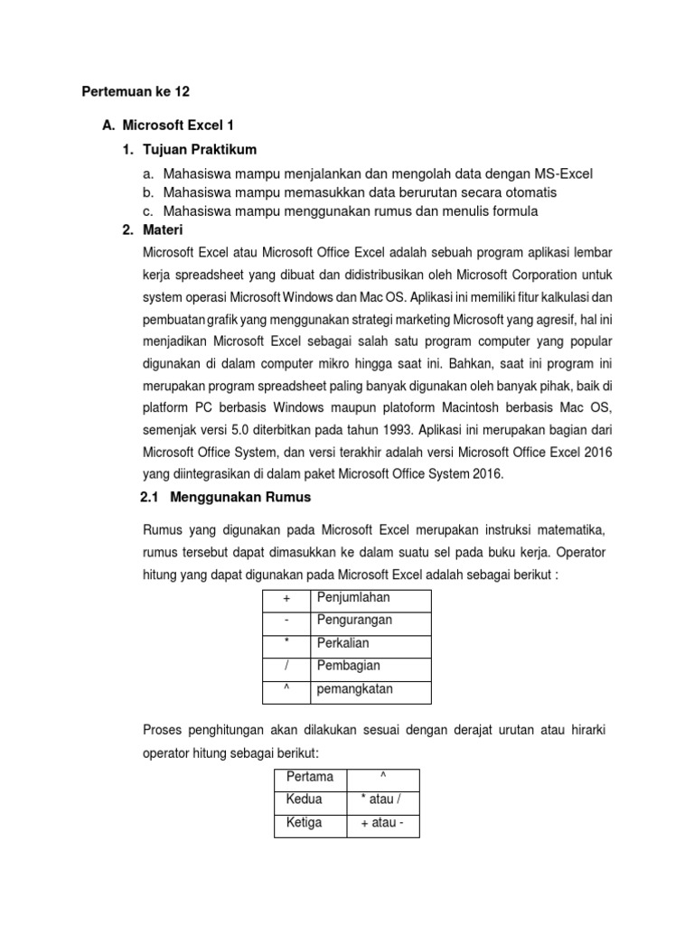 MENGOLAH DATA DENGAN FORMULA DAN FUNGSI DI EXCEL | PDF