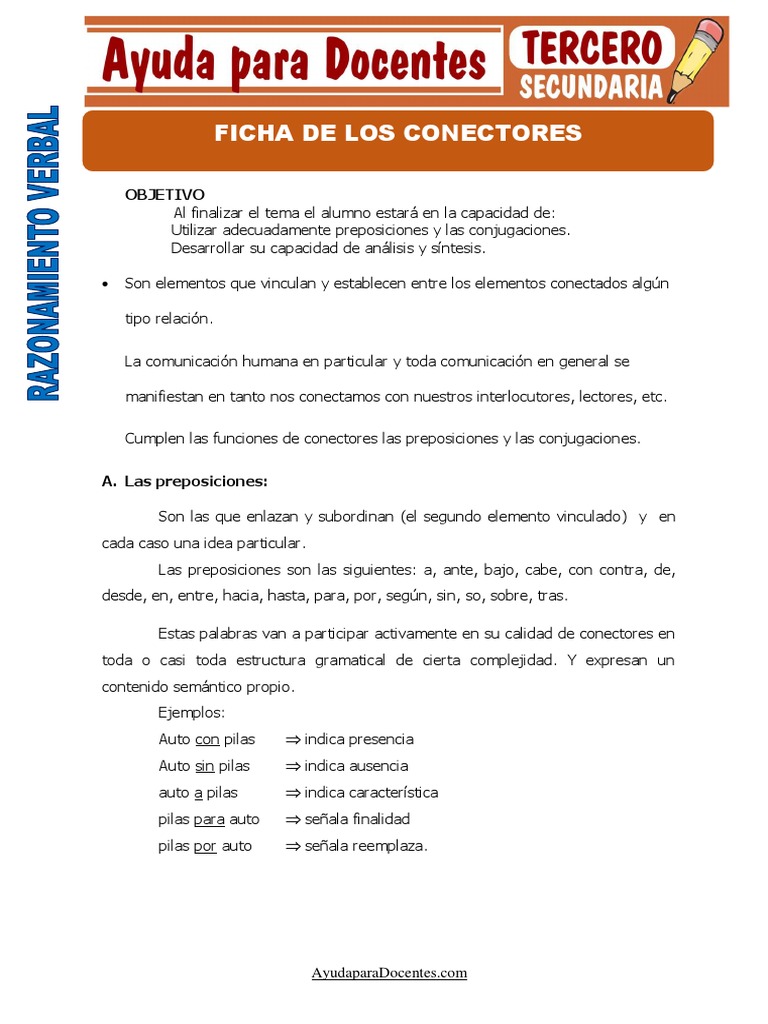Fichas de Los Conectores para Tercero de Secundaria | PDF | Lingüística