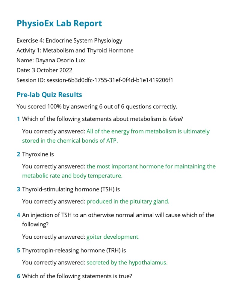 PhysioEx Exercise 4 Activity 1 | PDF | Hyperthyroidism | Thyroid ...
