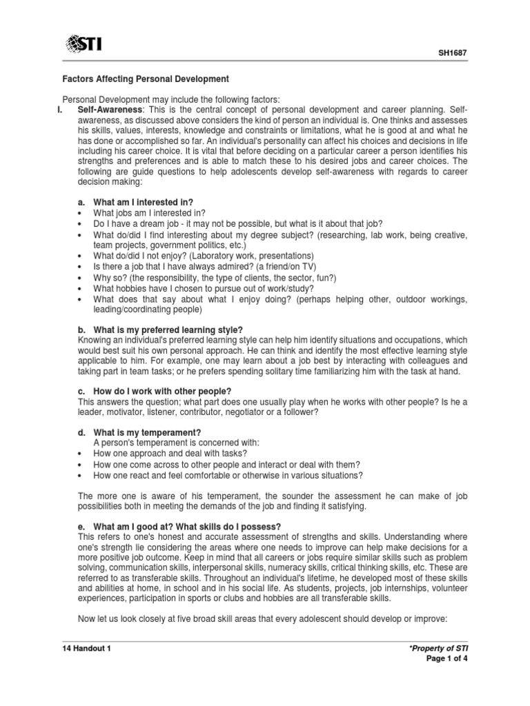 14 Handout 1 | PDF | Personal Development | Goal