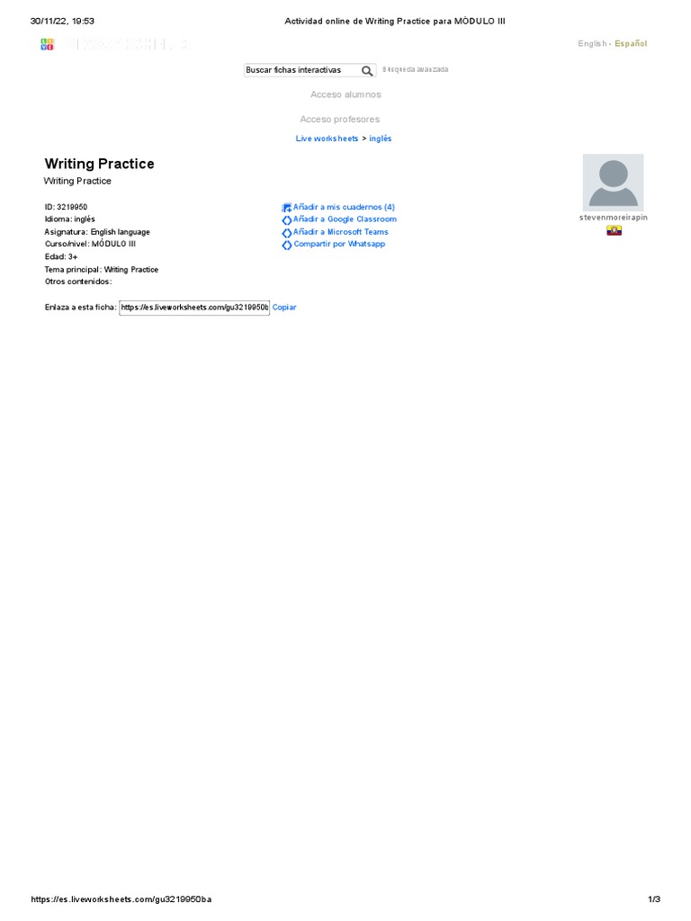 Actividad Online de Writing Practice para MÓDULO III | PDF ...