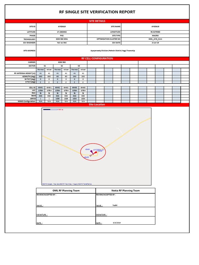 Ayeyarwady Site Verification Report | PDF | Gsm | Electronics