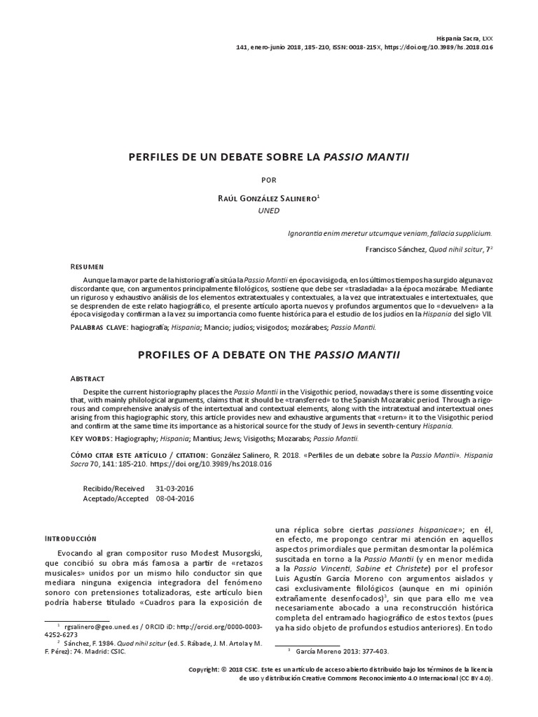 GONZÁLEZ SALINERO - Passio Mantii | PDF | Lingüística | Filología