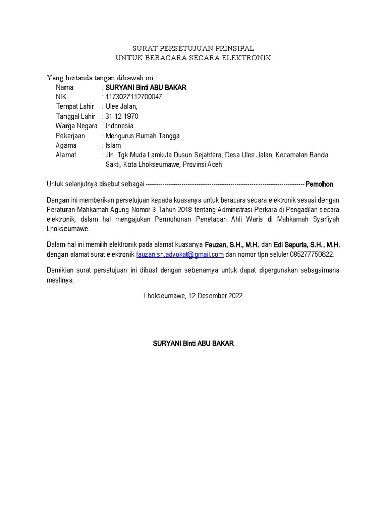 Surat Persetujuan Prinsipal | PDF