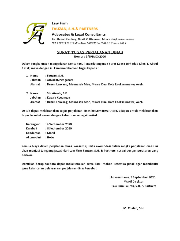 Surat Perjalanan Dinas Pdf