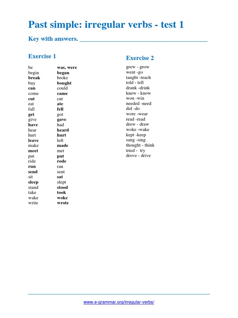 1 Irregular Verbs Exercises - Answers | PDF