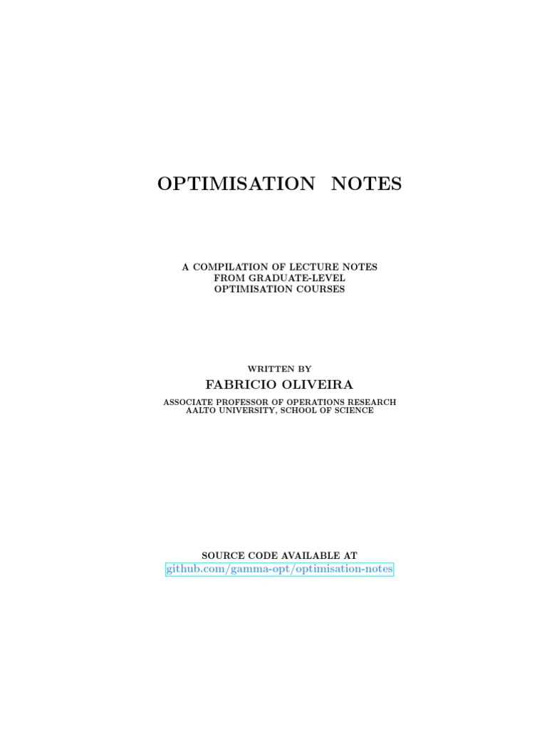 Optimisation Notes | PDF