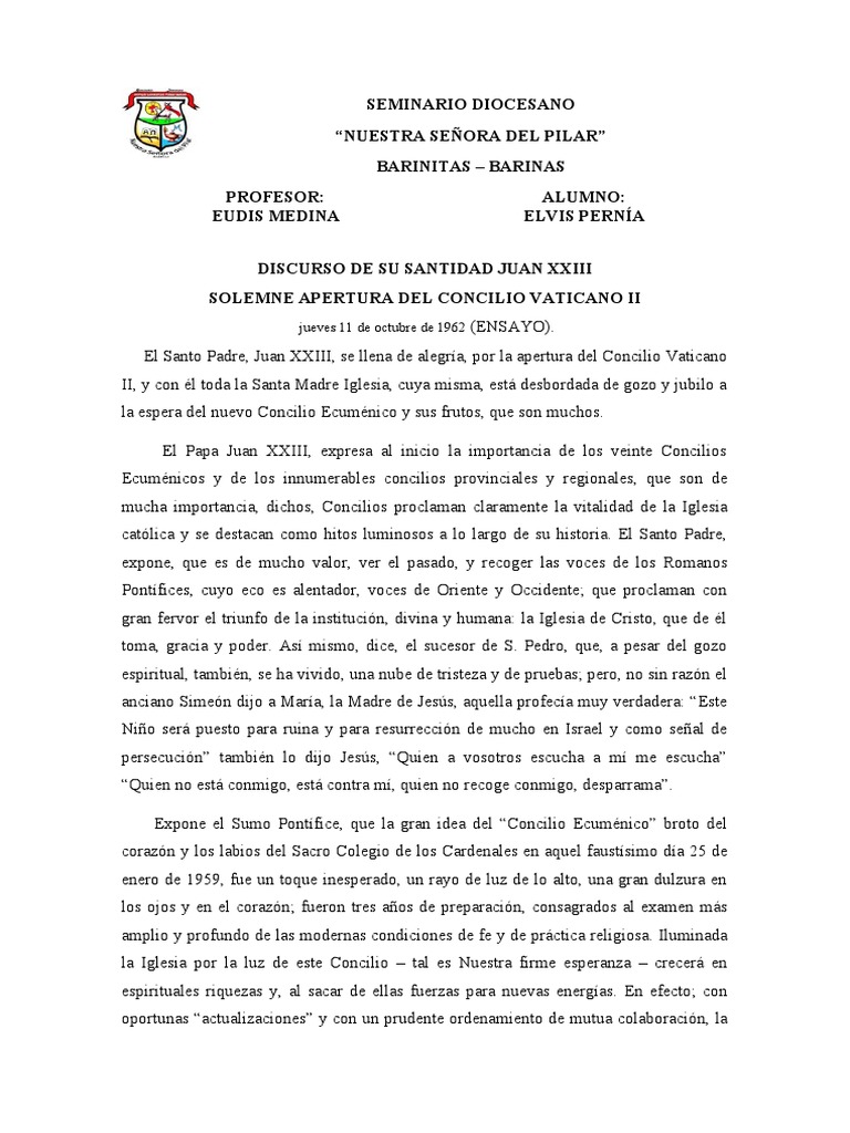 Discurso de Apertura del Concilio Vaticano II | PDF | Iglesia Católica ...
