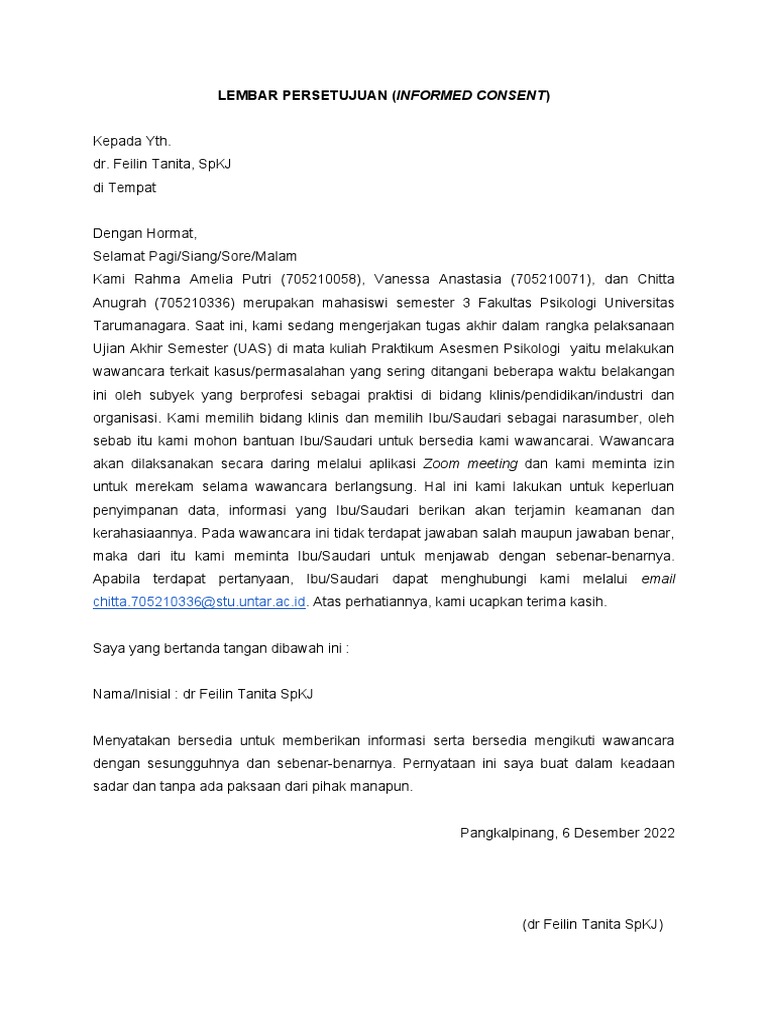Lembar Persetujuan (Informed Consent) | PDF