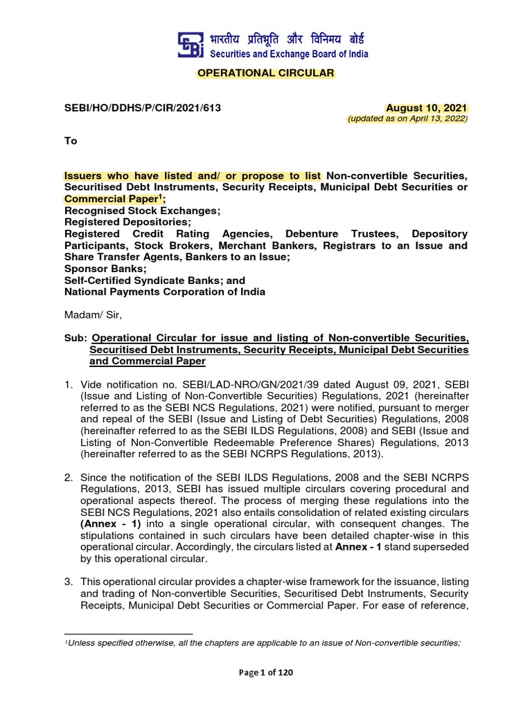 Updated Operational Circular For Issue and Listing of Commercial Paper ...
