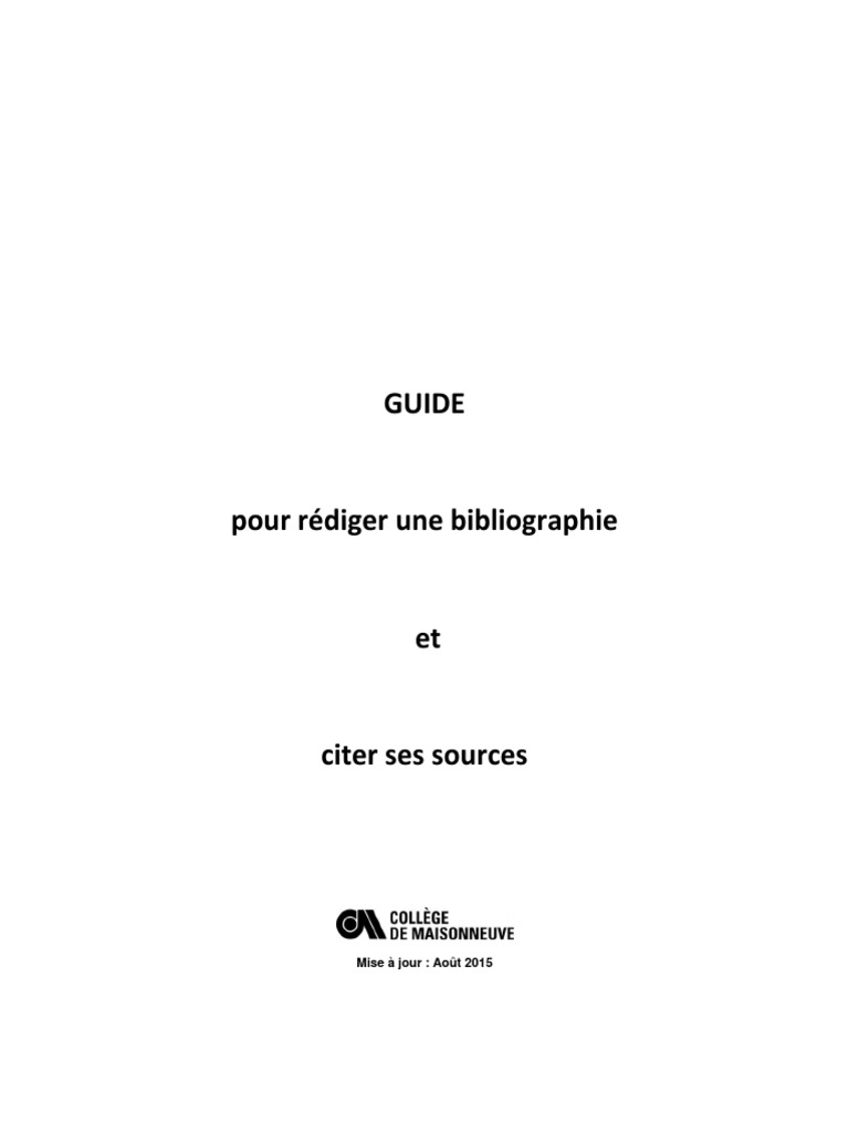 Guide Pour Rediger Une Bibliographie Et Citer Ses Sources Afin D'eviter ...