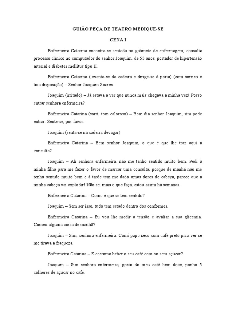 Guião Da Peça de Teatro | PDF | Hipoglicemia | Hipertensão