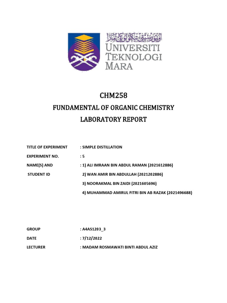 Experiment 5 CHM258 | PDF | Distillation | Ethanol