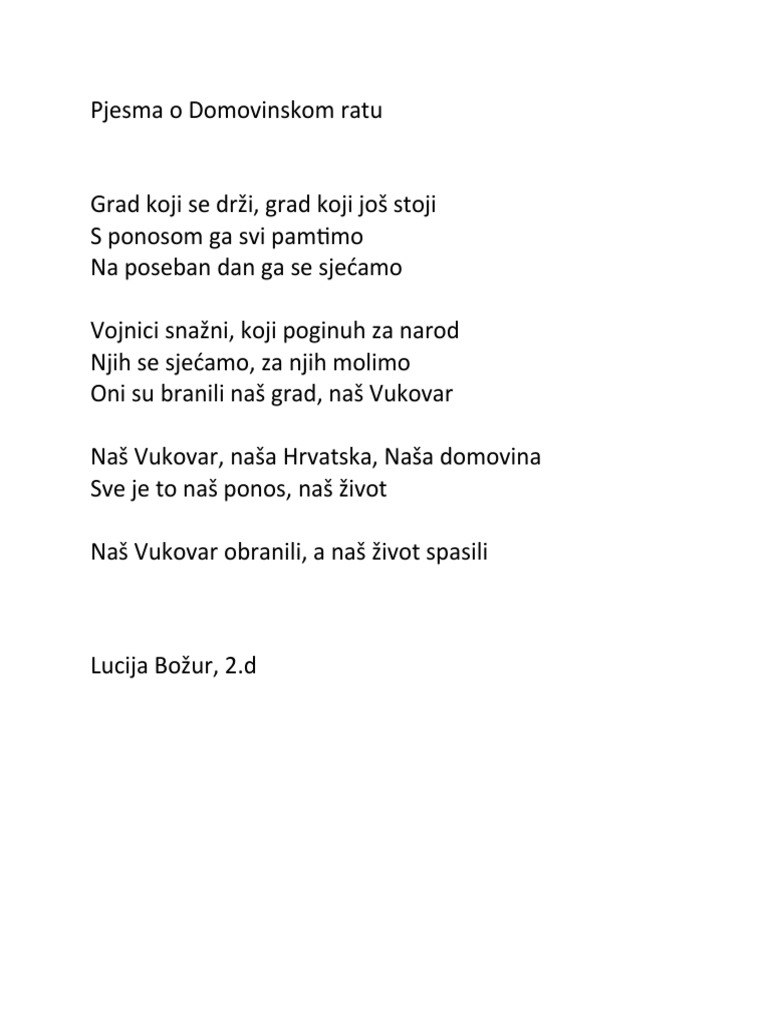Pjesma o Domovinskom Ratu | PDF